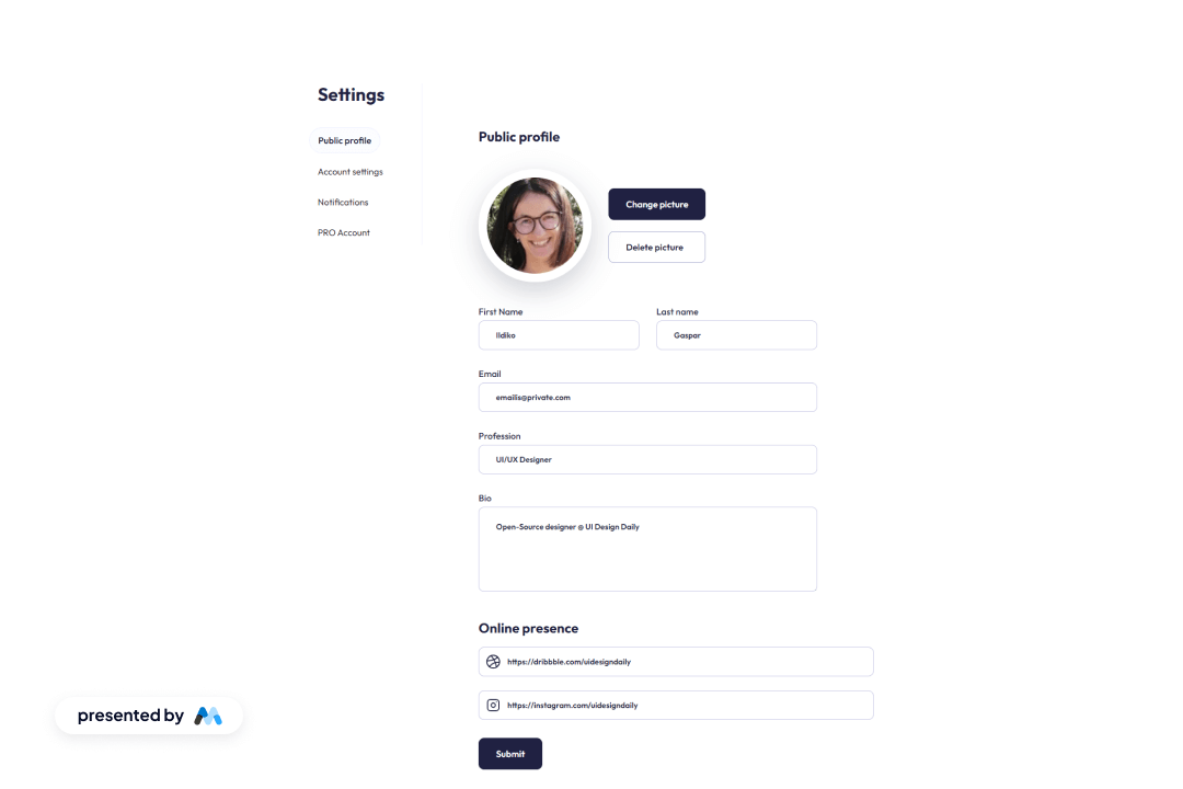 Profile Settings | Free Webflow Component